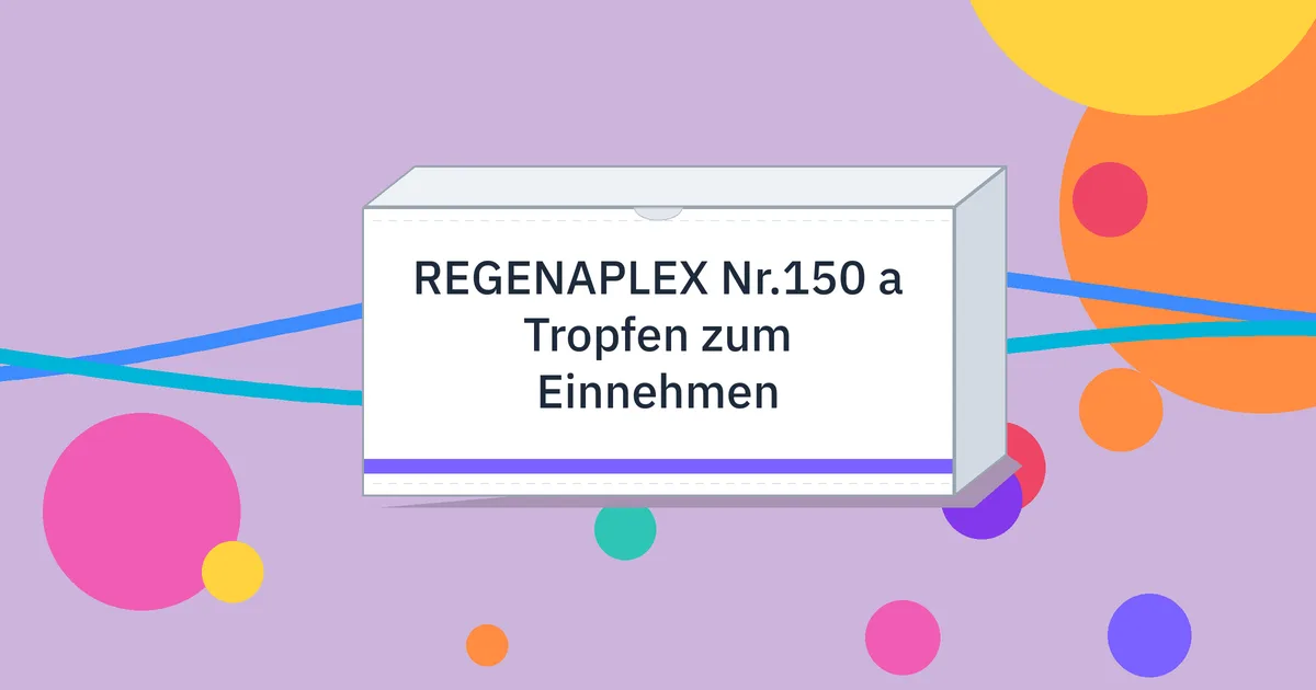 Symbolbild: Packung mit der Aufschrift REGENAPLEX Nr.150 a Tropfen zum Einnehmen (PZN 04178433) – Verfügbarkeit und Bezug in Apotheken in Frankfurt am Main