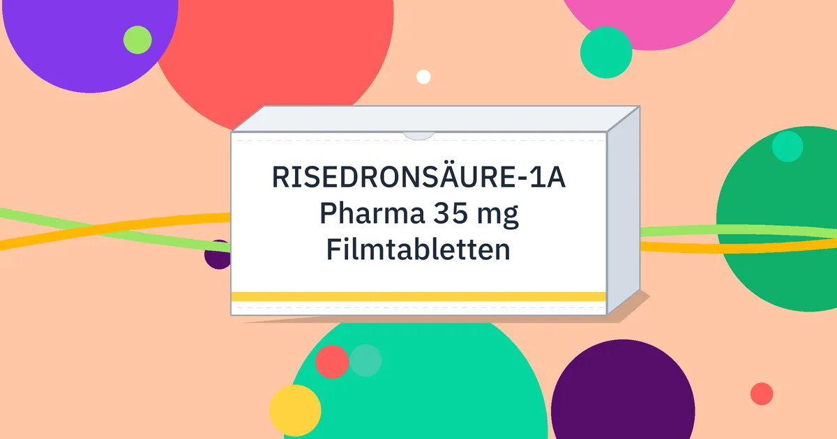 Symbolbild: Packung mit der Aufschrift RISEDRONSÄURE-1A Pharma 35 mg Filmtabletten (PZN 19765277) – Verfügbarkeit und Bezug in Apotheken in Frankfurt am Main