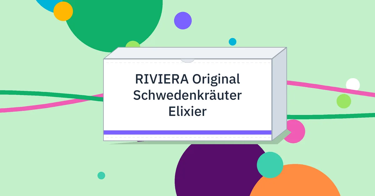 Symbolbild: Packung mit der Aufschrift RIVIERA Original Schwedenkräuter Elixier (PZN 19302844) – Verfügbarkeit und Bezug in Apotheken in Frankfurt am Main