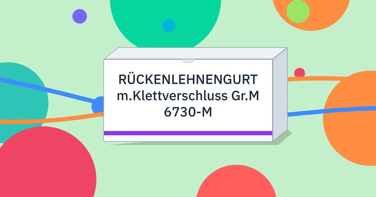 Symbolbild: Packung mit der Aufschrift RÜCKENLEHNENGURT m.Klettverschluss Gr.M 6730-M (PZN 13586131) – Verfügbarkeit und Bezug in Apotheken in Frankfurt am Main