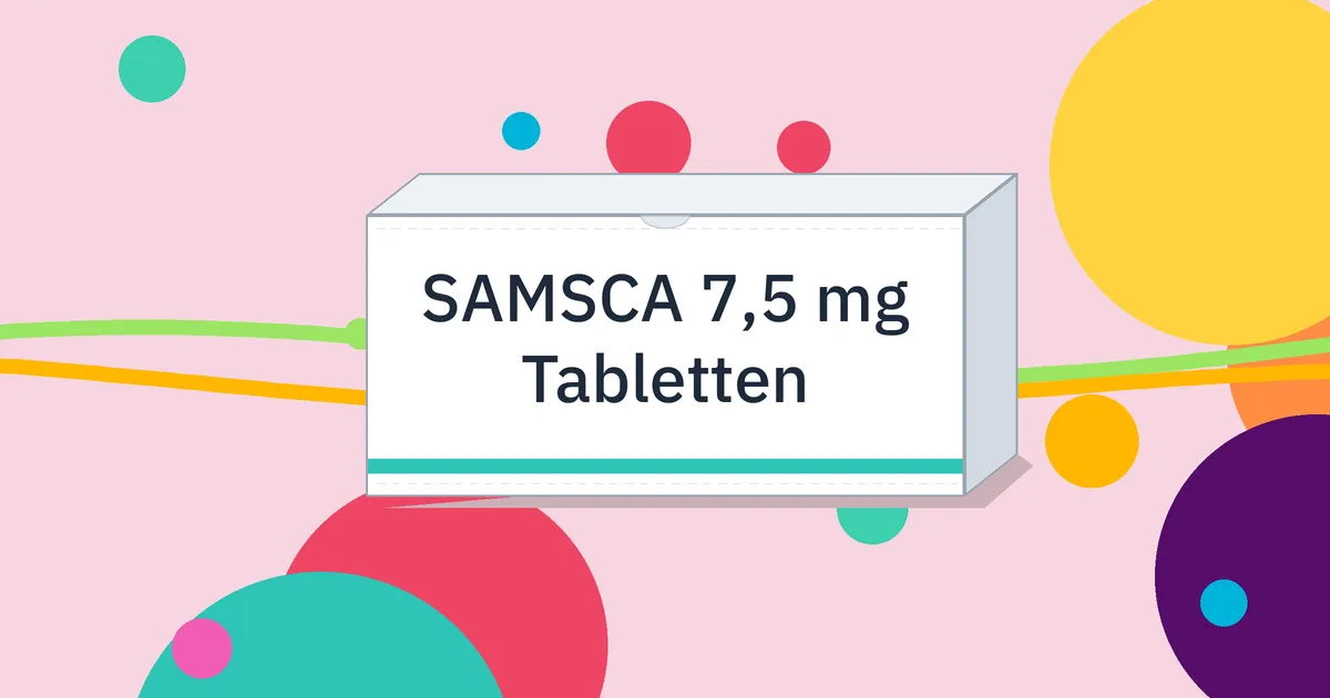 Symbolbild: Packung mit der Aufschrift SAMSCA 7,5 mg Tabletten (PZN 13969582) – Verfügbarkeit und Bezug in Apotheken in Frankfurt am Main