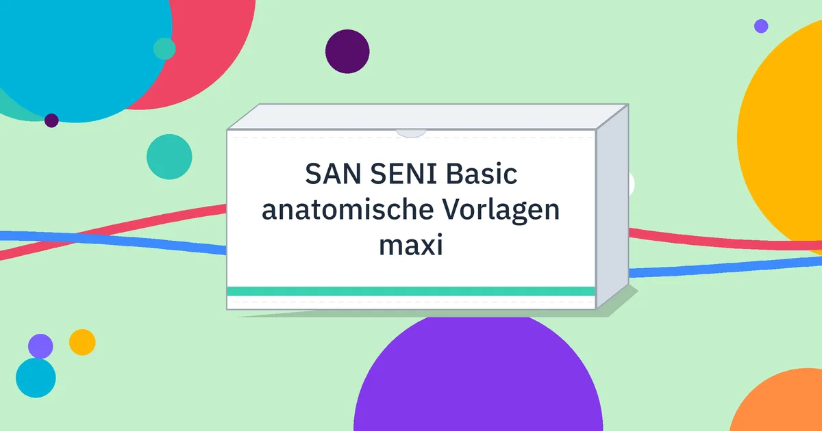 Symbolbild: Packung mit der Aufschrift SAN SENI Basic anatomische Vorlagen maxi (PZN 13228673) – Verfügbarkeit und Bezug in Apotheken in Frankfurt am Main
