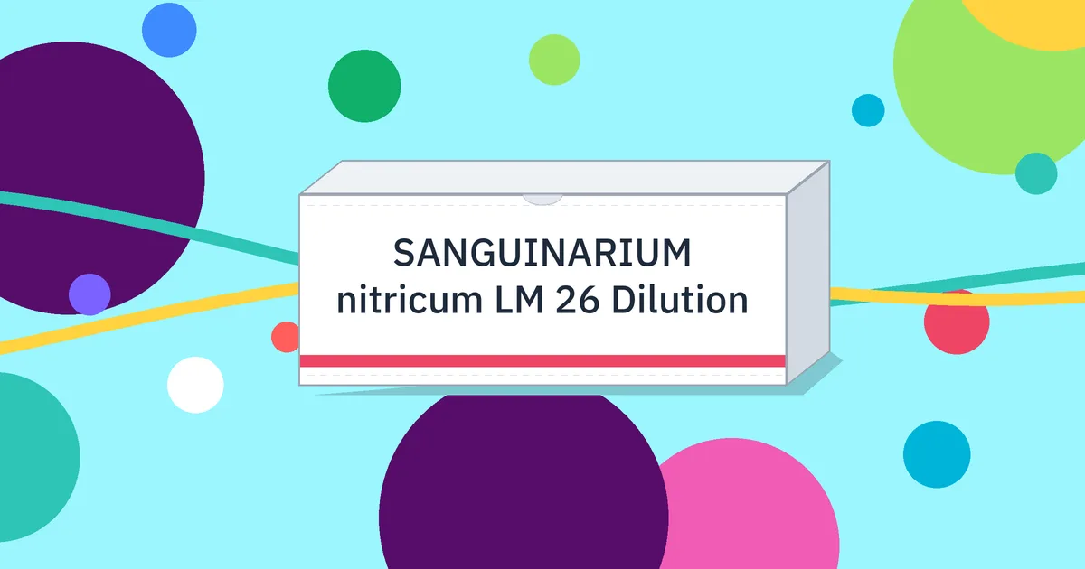Symbolbild: Packung mit der Aufschrift SANGUINARIUM nitricum LM 26 Dilution (PZN 13181865) – Verfügbarkeit und Bezug in Apotheken in Frankfurt am Main