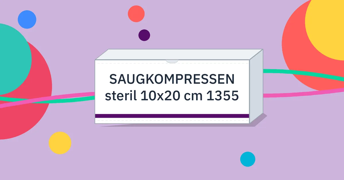 Symbolbild: Packung mit der Aufschrift SAUGKOMPRESSEN steril 10x20 cm 1355 (PZN 20611266) – Verfügbarkeit und Bezug in Apotheken in Frankfurt am Main