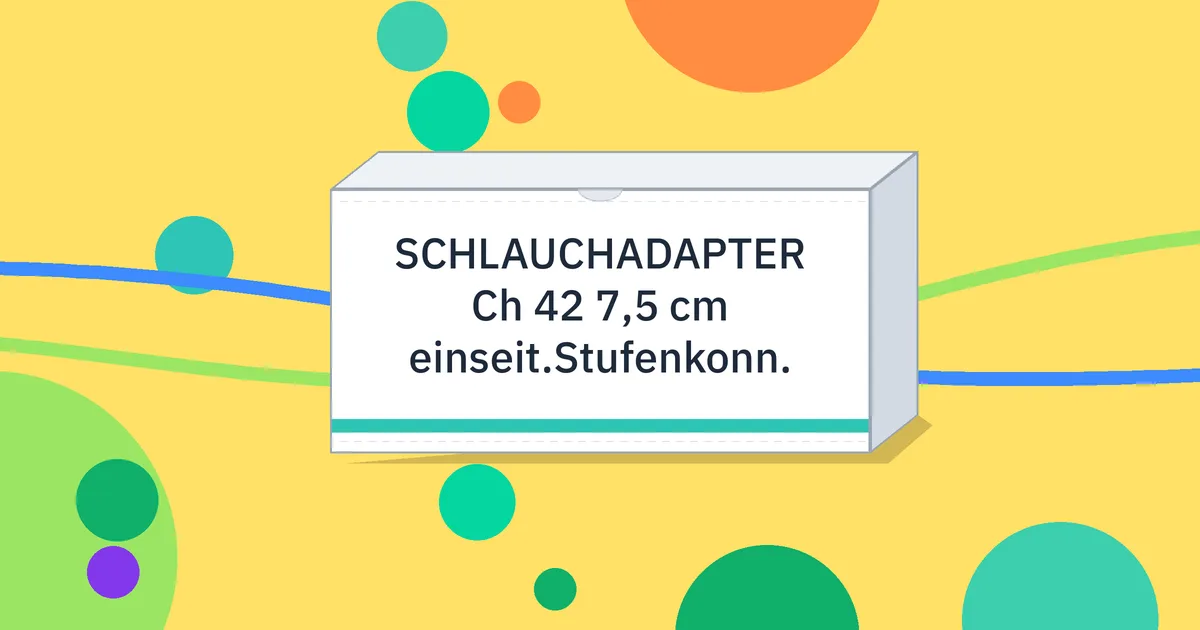 Symbolbild: Packung mit der Aufschrift SCHLAUCHADAPTER Ch 42 7,5 cm einseit.Stufenkonn. (PZN 17486567) – Verfügbarkeit und Bezug in Apotheken in Frankfurt am Main