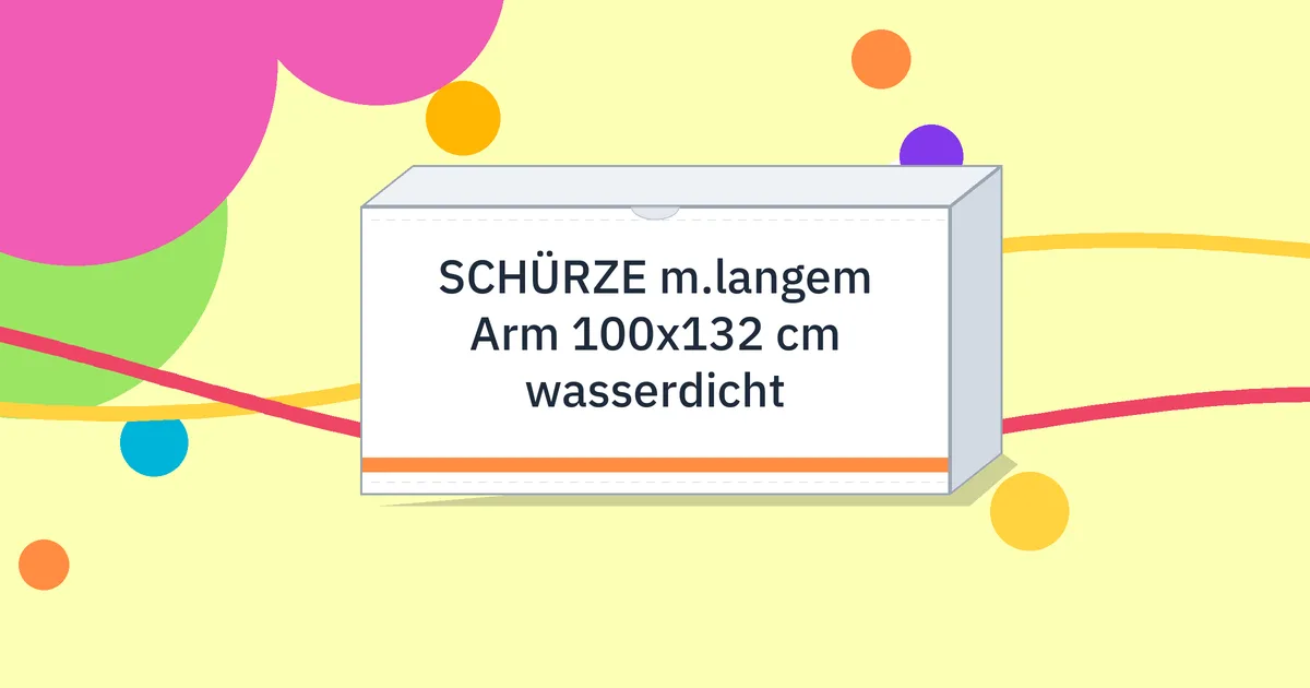 Symbolbild: Packung mit der Aufschrift SCHÜRZE m.langem Arm 100x132 cm wasserdicht (PZN 00467790) – Verfügbarkeit und Bezug in Apotheken in Frankfurt am Main