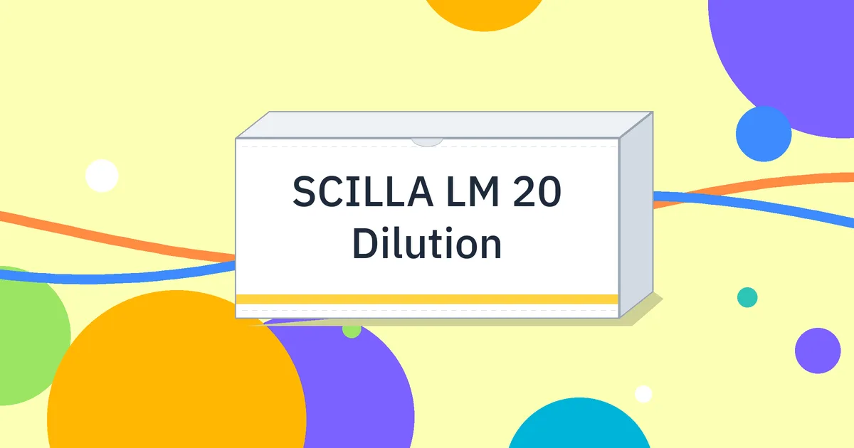 Symbolbild: Packung mit der Aufschrift SCILLA LM 20 Dilution (PZN 13184065) – Verfügbarkeit und Bezug in Apotheken in Frankfurt am Main