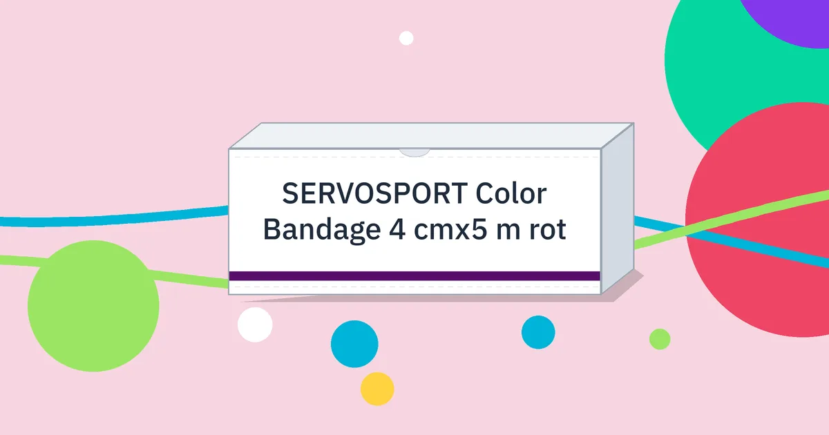 Symbolbild: Packung mit der Aufschrift SERVOSPORT Color Bandage 4 cmx5 m rot (PZN 03226302) – Verfügbarkeit und Bezug in Apotheken in Frankfurt am Main