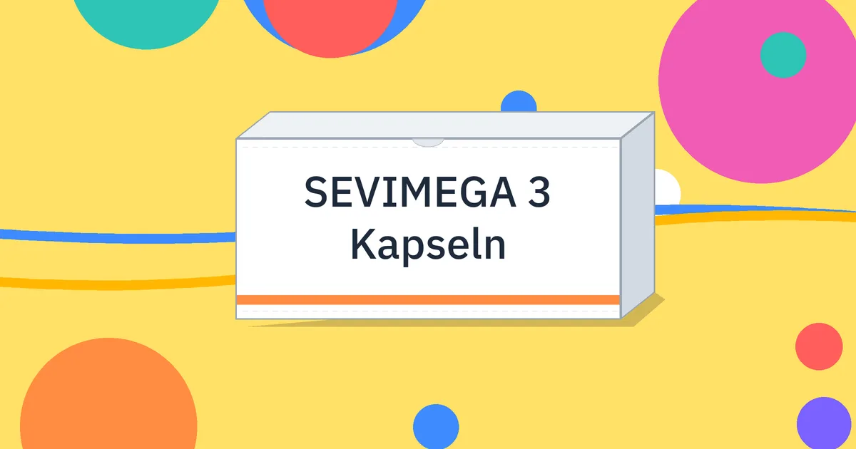 Symbolbild: Packung mit der Aufschrift SEVIMEGA 3 Kapseln (PZN 04126241) – Verfügbarkeit und Bezug in Apotheken in Frankfurt am Main