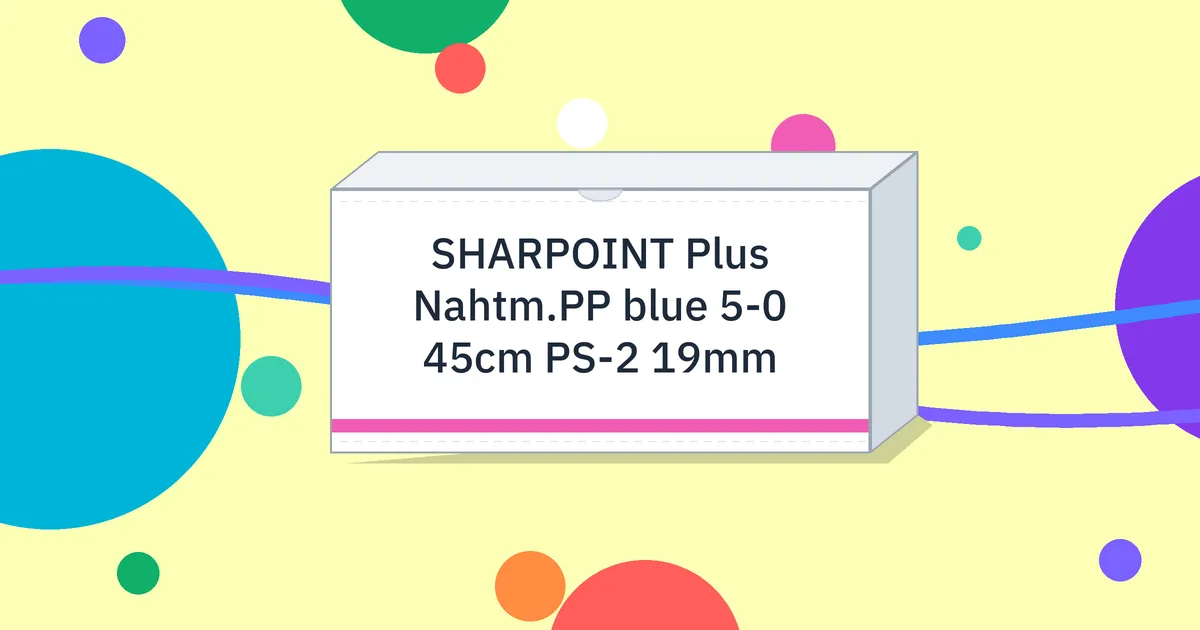 Symbolbild: Packung mit der Aufschrift SHARPOINT Plus Nahtm.PP blue 5-0 45cm PS-2 19mm (PZN 17985431) – Verfügbarkeit und Bezug in Apotheken in Frankfurt am Main
