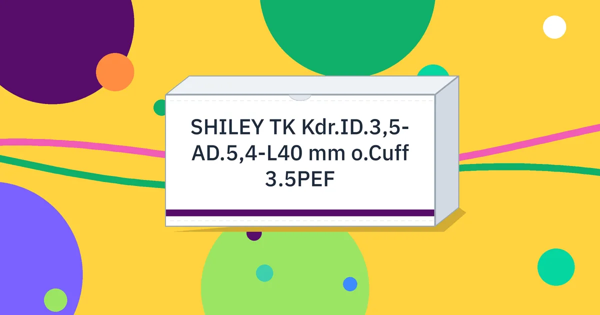 Symbolbild: Packung mit der Aufschrift SHILEY TK Kdr.ID.3,5-AD.5,4-L40 mm o.Cuff 3.5PEF (PZN 16510938) – Verfügbarkeit und Bezug in Apotheken in Frankfurt am Main