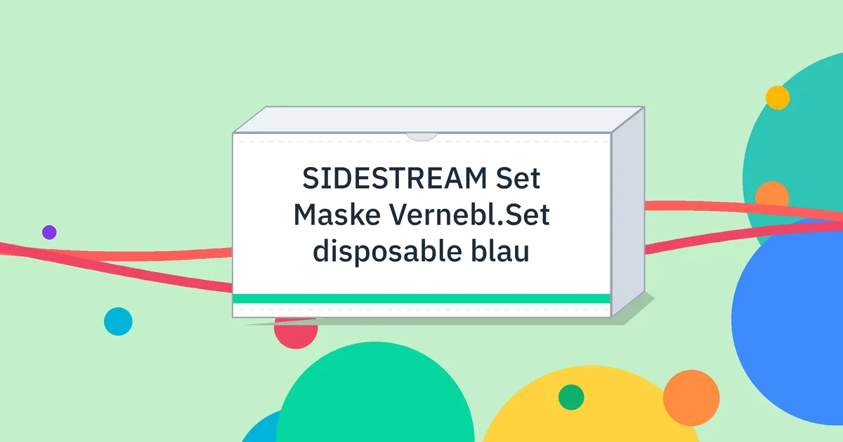 Symbolbild: Packung mit der Aufschrift SIDESTREAM Set Maske Vernebl.Set disposable blau (PZN 02831886) – Verfügbarkeit und Bezug in Apotheken in Frankfurt am Main