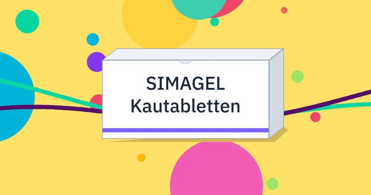 Symbolbild: Packung mit der Aufschrift SIMAGEL Kautabletten (PZN 06159003) – Verfügbarkeit und Bezug in Apotheken in Frankfurt am Main