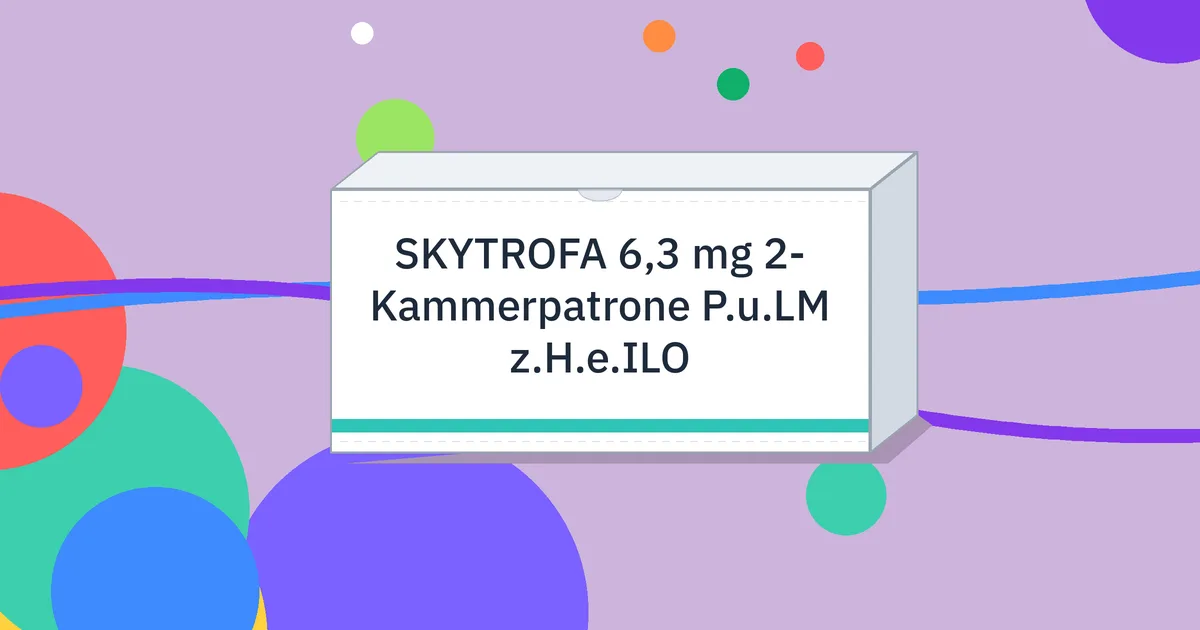 Symbolbild: Packung mit der Aufschrift SKYTROFA 6,3 mg 2-Kammerpatrone P.u.LM z.H.e.ILO (PZN 18231711) – Verfügbarkeit und Bezug in Apotheken in Frankfurt am Main
