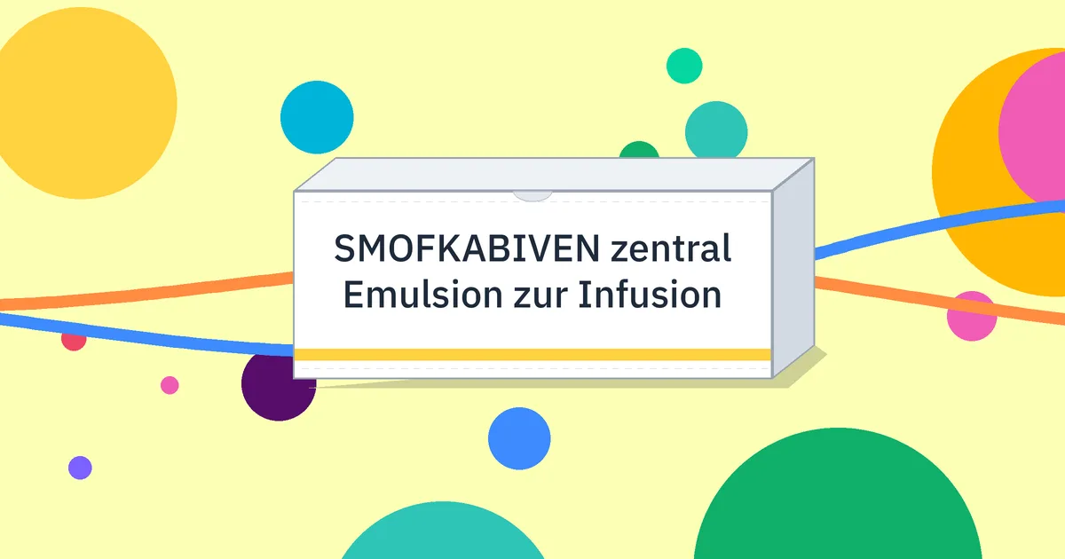 Symbolbild: Packung mit der Aufschrift SMOFKABIVEN zentral Emulsion zur Infusion (PZN 18222698) – Verfügbarkeit und Bezug in Apotheken in Frankfurt am Main