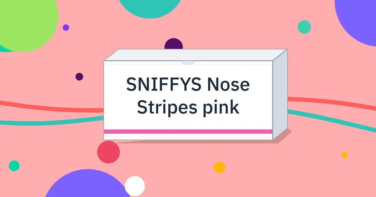 Symbolbild: Packung mit der Aufschrift SNIFFYS Nose Stripes pink (PZN 20132206) – Verfügbarkeit und Bezug in Apotheken in Frankfurt am Main