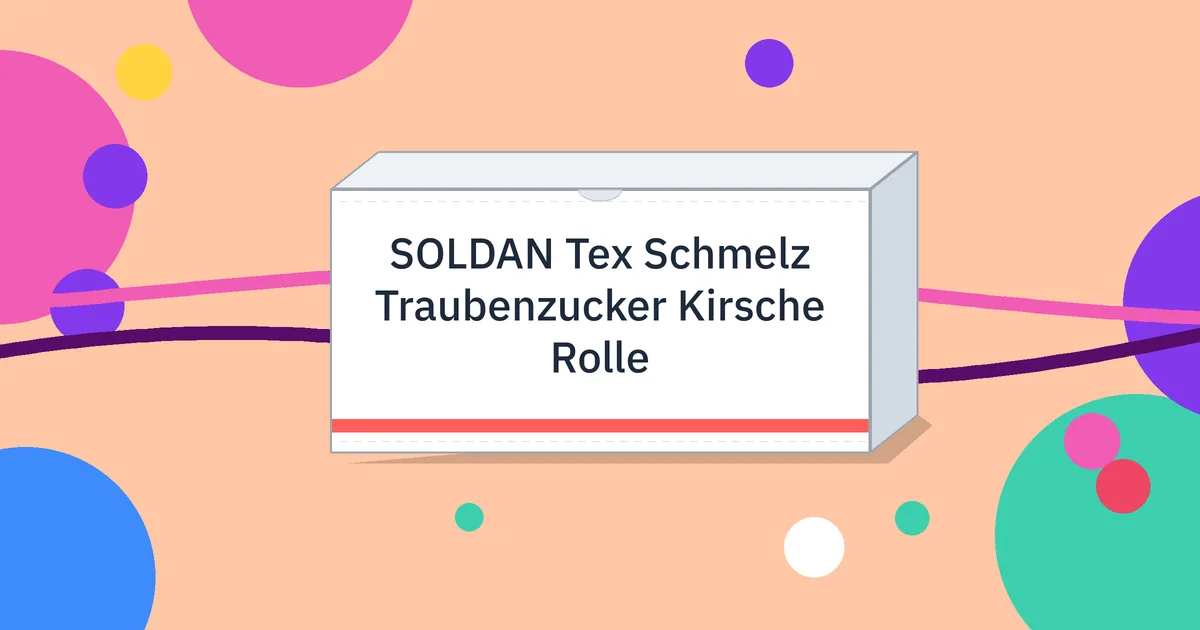 Symbolbild: Packung mit der Aufschrift SOLDAN Tex Schmelz Traubenzucker Kirsche Rolle (PZN 03044452) – Verfügbarkeit und Bezug in Apotheken in Frankfurt am Main