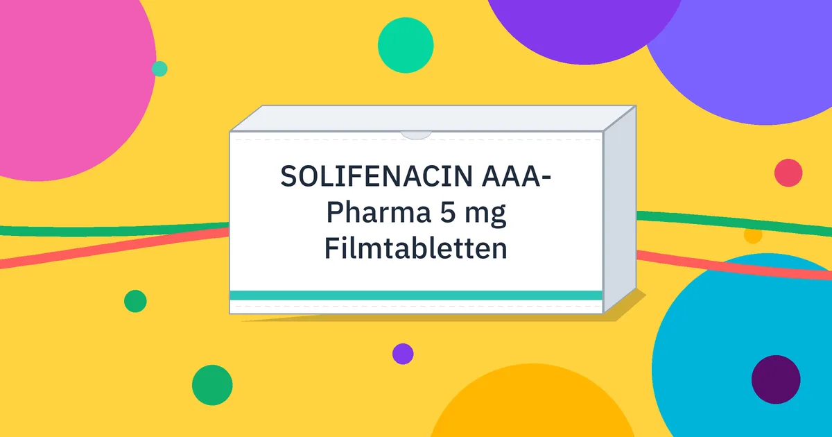 Symbolbild: Packung mit der Aufschrift SOLIFENACIN AAA-Pharma 5 mg Filmtabletten (PZN 16487211) – Verfügbarkeit und Bezug in Apotheken in Frankfurt am Main