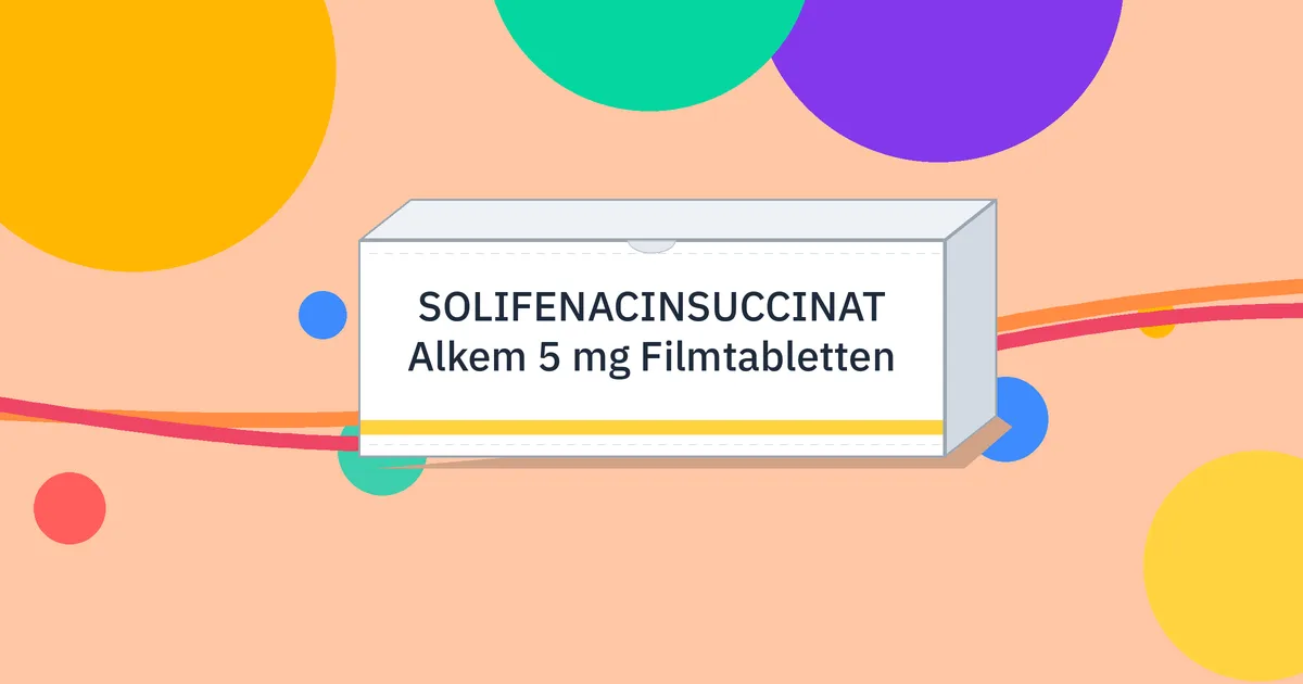 Symbolbild: Packung mit der Aufschrift SOLIFENACINSUCCINAT Alkem 5 mg Filmtabletten (PZN 15611459) – Verfügbarkeit und Bezug in Apotheken in Frankfurt am Main