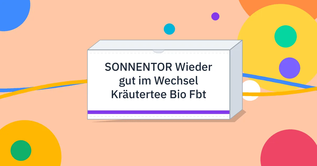 Symbolbild: Packung mit der Aufschrift SONNENTOR Wieder gut im Wechsel Kräutertee Bio Fbt (PZN 18903406) – Verfügbarkeit und Bezug in Apotheken in Frankfurt am Main