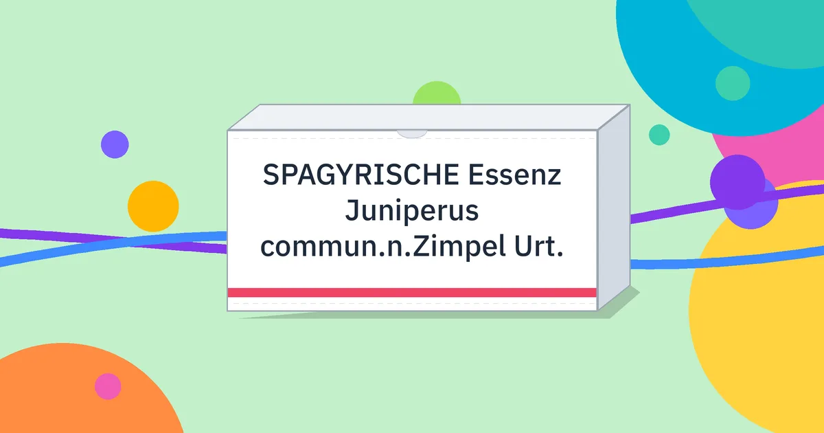 Symbolbild: Packung mit der Aufschrift SPAGYRISCHE Essenz Juniperus commun.n.Zimpel Urt. (PZN 03128723) – Verfügbarkeit und Bezug in Apotheken in Frankfurt am Main