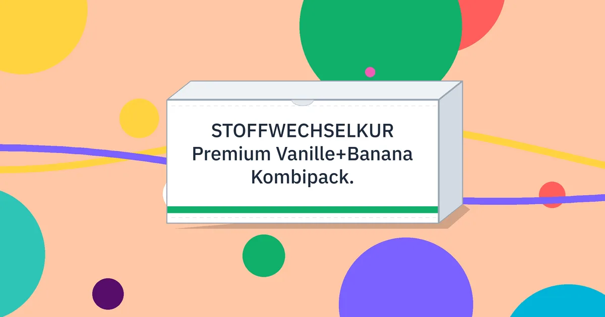 Symbolbild: Packung mit der Aufschrift STOFFWECHSELKUR Premium Vanille+Banana Kombipack. (PZN 14044343) – Verfügbarkeit und Bezug in Apotheken in Frankfurt am Main