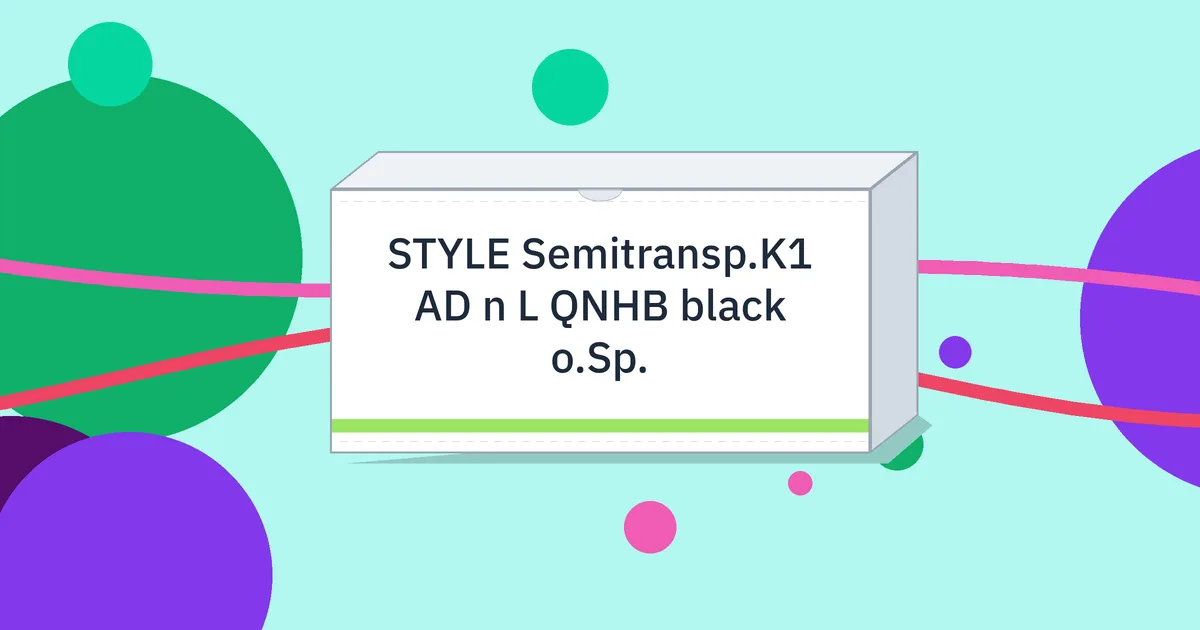 Symbolbild: Packung mit der Aufschrift STYLE Semitransp.K1 AD n L QNHB black o.Sp. (PZN 18869075) – Verfügbarkeit und Bezug in Apotheken in Frankfurt am Main