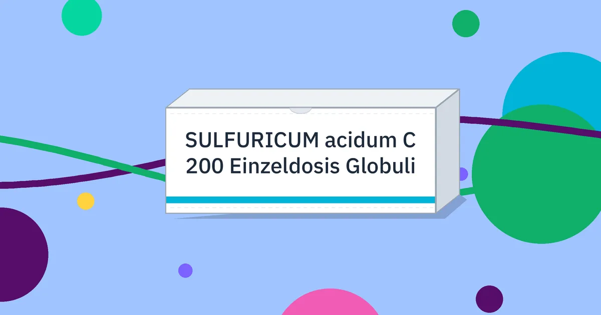 Symbolbild: Packung mit der Aufschrift SULFURICUM acidum C 200 Einzeldosis Globuli (PZN 01918562) – Verfügbarkeit und Bezug in Apotheken in Frankfurt am Main
