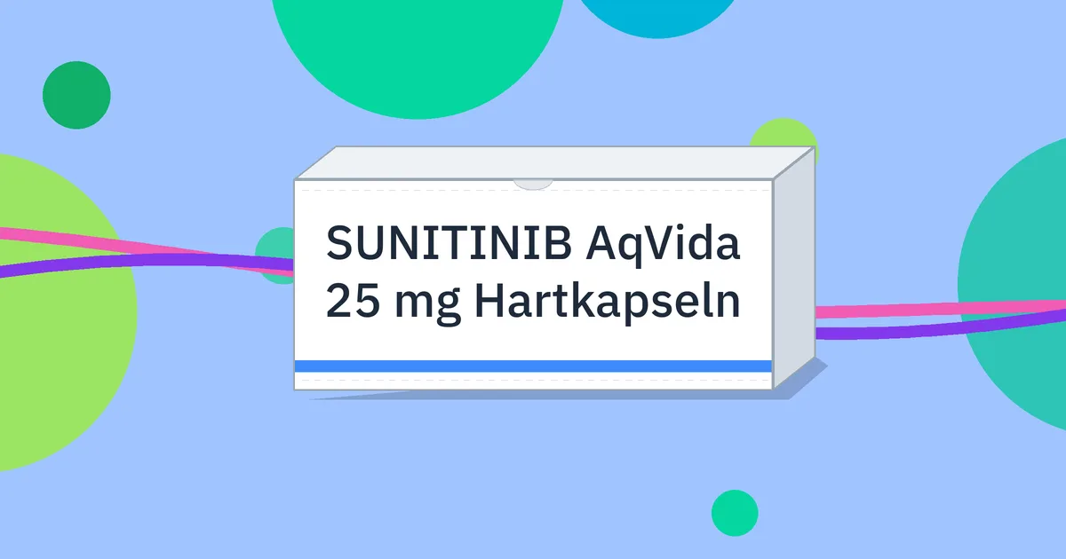 Symbolbild: Packung mit der Aufschrift SUNITINIB AqVida 25 mg Hartkapseln (PZN 18130192) – Verfügbarkeit und Bezug in Apotheken in Frankfurt am Main