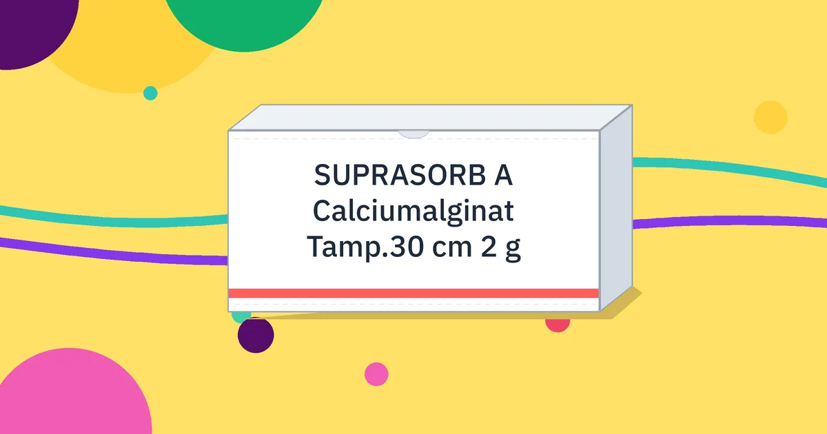 Symbolbild: Packung mit der Aufschrift SUPRASORB A Calciumalginat Tamp.30 cm 2 g (PZN 17311603) – Verfügbarkeit und Bezug in Apotheken in Frankfurt am Main