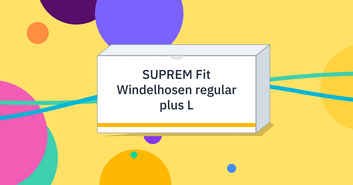 Symbolbild: Packung mit der Aufschrift SUPREM Fit Windelhosen regular plus L (PZN 08835158) – Verfügbarkeit und Bezug in Apotheken in Frankfurt am Main