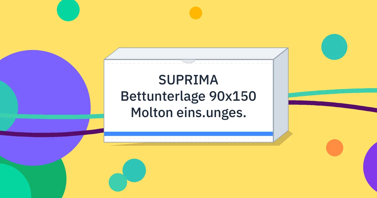 Symbolbild: Packung mit der Aufschrift SUPRIMA Bettunterlage 90x150 Molton eins.unges. (PZN 07673127) – Verfügbarkeit und Bezug in Apotheken in Frankfurt am Main