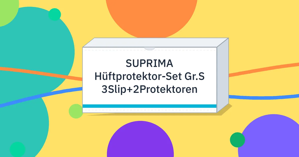 Symbolbild: Packung mit der Aufschrift SUPRIMA Hüftprotektor-Set Gr.S 3Slip+2Protektoren (PZN 09784233) – Verfügbarkeit und Bezug in Apotheken in Frankfurt am Main