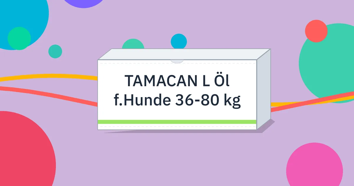 Symbolbild: Packung mit der Aufschrift TAMACAN L Öl f.Hunde 36-80 kg (PZN 19845355) – Verfügbarkeit und Bezug in Apotheken in Frankfurt am Main