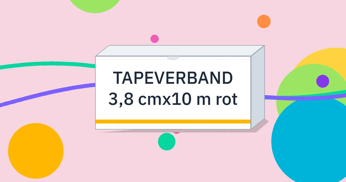 Symbolbild: Packung mit der Aufschrift TAPEVERBAND 3,8 cmx10 m rot (PZN 07329186) – Verfügbarkeit und Bezug in Apotheken in Frankfurt am Main
