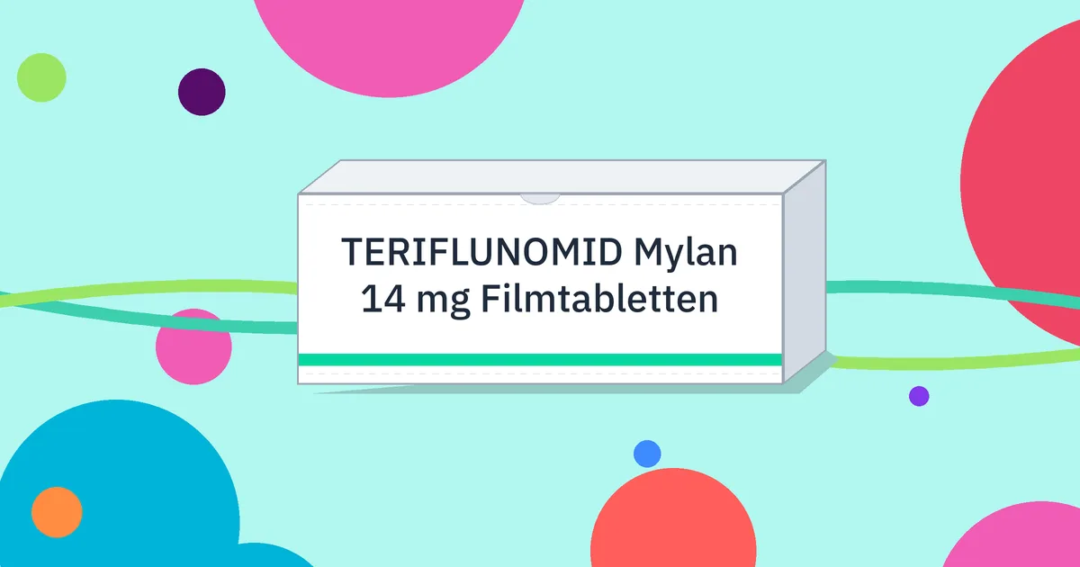 Symbolbild: Packung mit der Aufschrift TERIFLUNOMID Mylan 14 mg Filmtabletten (PZN 18361075) – Verfügbarkeit und Bezug in Apotheken in Frankfurt am Main