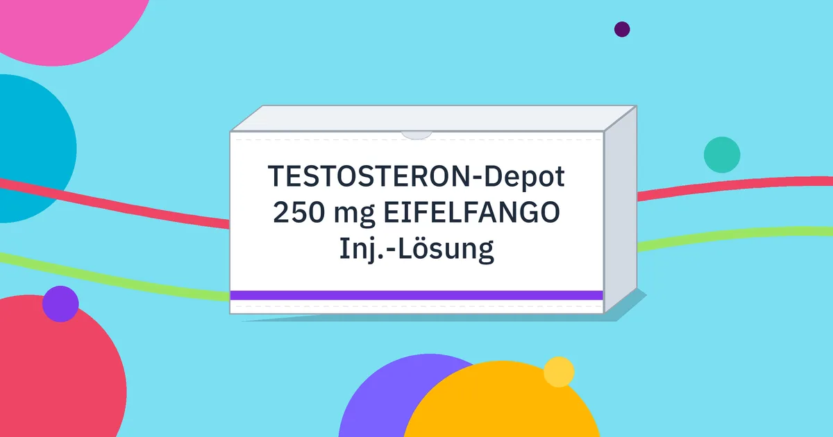 Symbolbild: Packung mit der Aufschrift TESTOSTERON-Depot 250 mg EIFELFANGO Inj.-Lösung (PZN 01440037) – Verfügbarkeit und Bezug in Apotheken in Frankfurt am Main