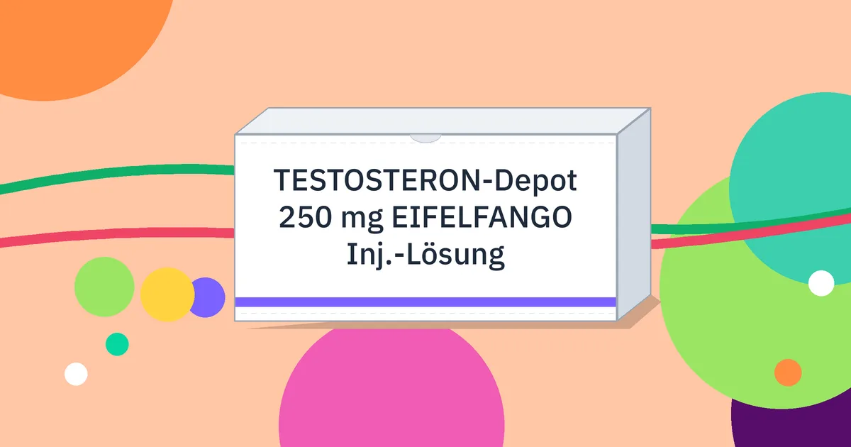 Symbolbild: Packung mit der Aufschrift TESTOSTERON-Depot 250 mg EIFELFANGO Inj.-Lösung (PZN 06333292) – Verfügbarkeit und Bezug in Apotheken in Frankfurt am Main