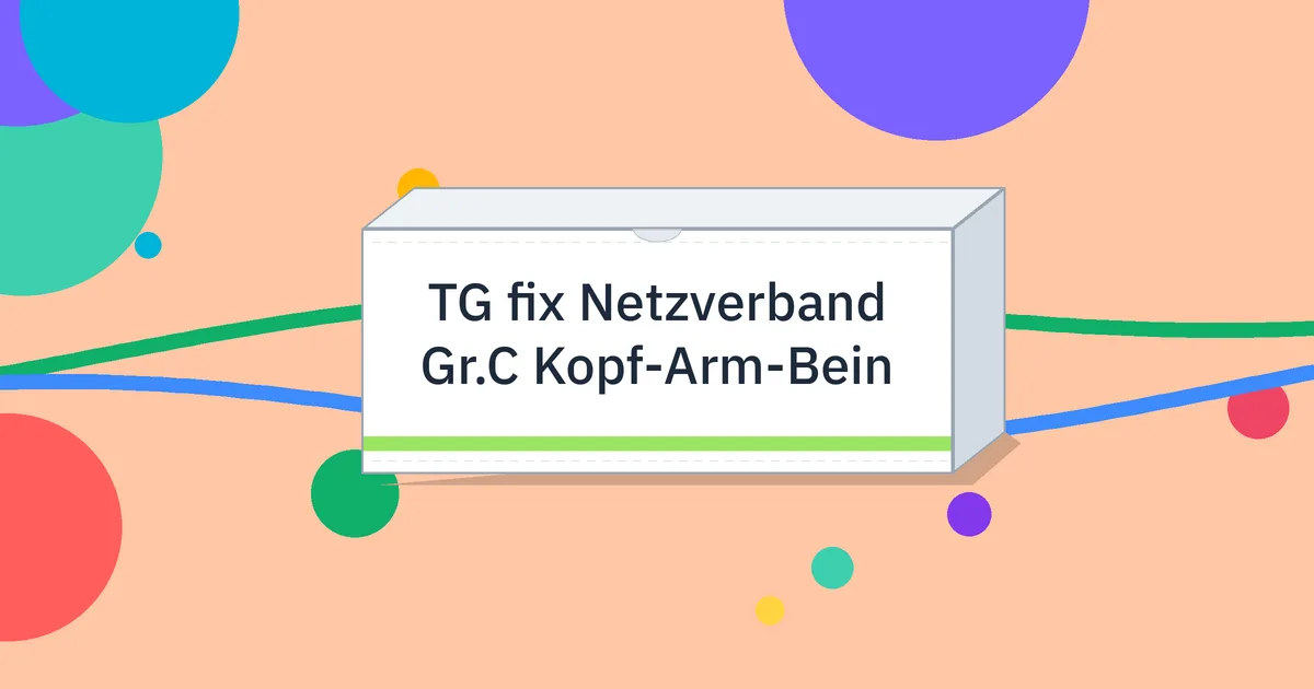 Symbolbild: Packung mit der Aufschrift TG fix Netzverband Gr.C Kopf-Arm-Bein (PZN 12775120) – Verfügbarkeit und Bezug in Apotheken in Frankfurt am Main