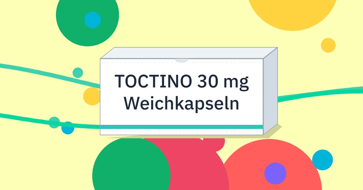 Symbolbild: Packung mit der Aufschrift TOCTINO 30 mg Weichkapseln (PZN 07625648) – Verfügbarkeit und Bezug in Apotheken in Frankfurt am Main