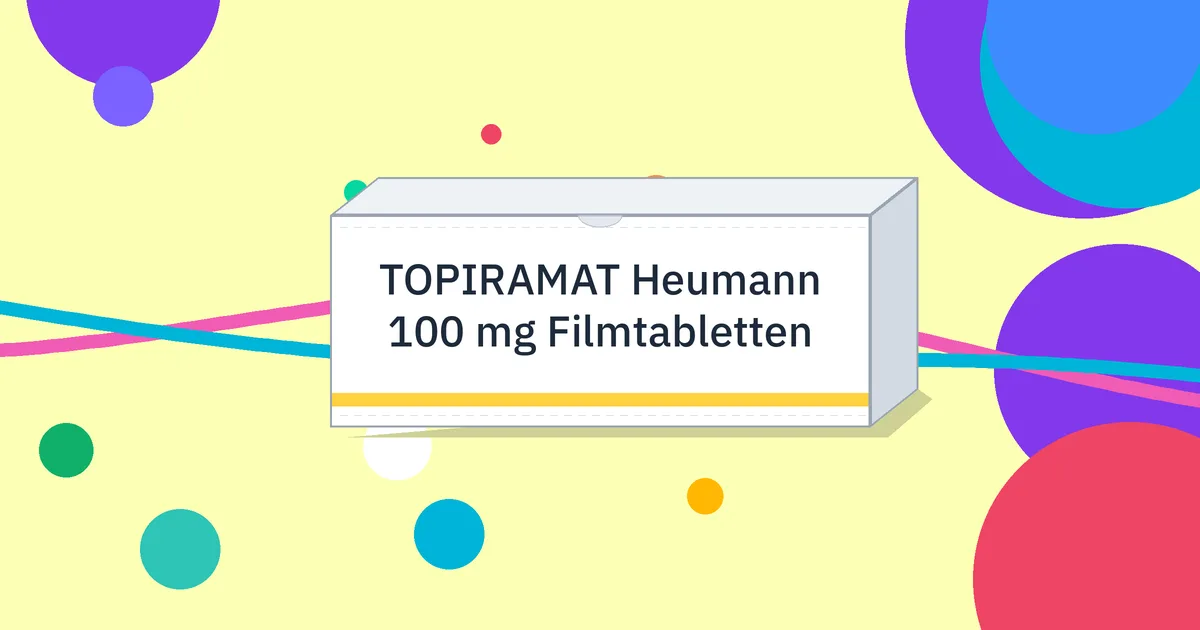 Symbolbild: Packung mit der Aufschrift TOPIRAMAT Heumann 100 mg Filmtabletten (PZN 03327865) – Verfügbarkeit und Bezug in Apotheken in Frankfurt am Main