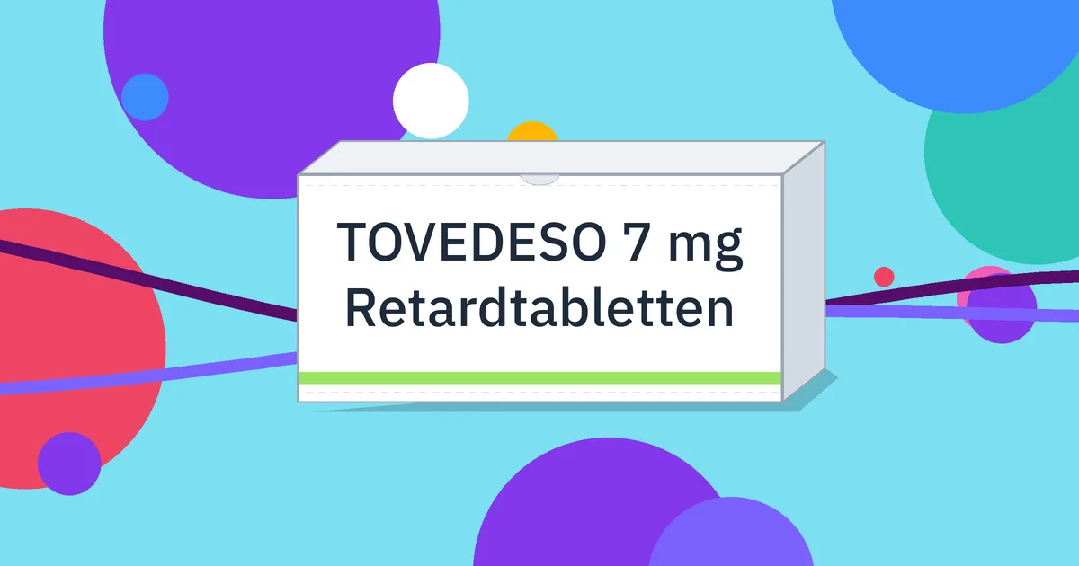 Symbolbild: Packung mit der Aufschrift TOVEDESO 7 mg Retardtabletten (PZN 13754835) – Verfügbarkeit und Bezug in Apotheken in Frankfurt am Main