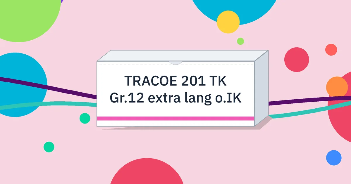 Symbolbild: Packung mit der Aufschrift TRACOE 201 TK Gr.12 extra lang o.IK (PZN 11643445) – Verfügbarkeit und Bezug in Apotheken in Frankfurt am Main