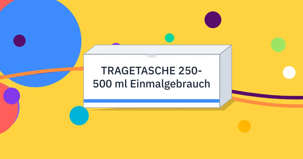Symbolbild: Packung mit der Aufschrift TRAGETASCHE 250-500 ml Einmalgebrauch (PZN 09218568) – Verfügbarkeit und Bezug in Apotheken in Frankfurt am Main