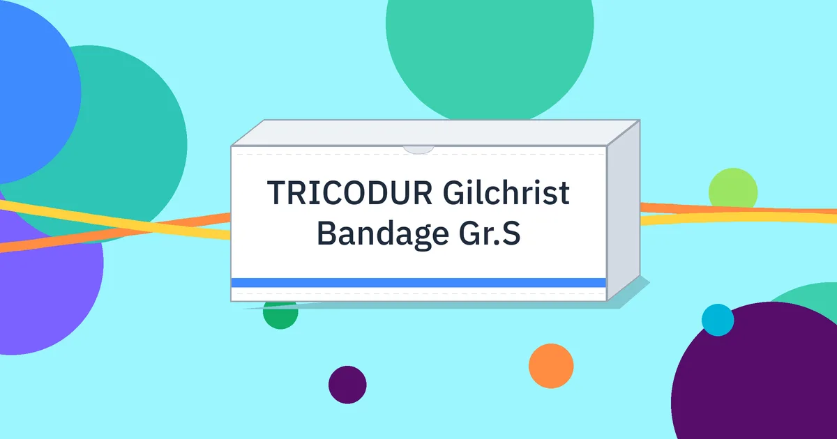 Symbolbild: Packung mit der Aufschrift TRICODUR Gilchrist Bandage Gr.S (PZN 03361313) – Verfügbarkeit und Bezug in Apotheken in Frankfurt am Main