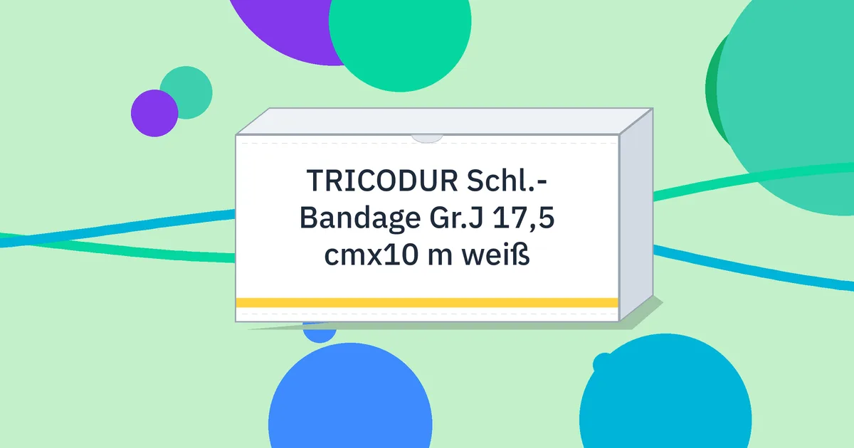 Symbolbild: Packung mit der Aufschrift TRICODUR Schl.-Bandage Gr.J 17,5 cmx10 m weiß (PZN 11184871) – Verfügbarkeit und Bezug in Apotheken in Frankfurt am Main