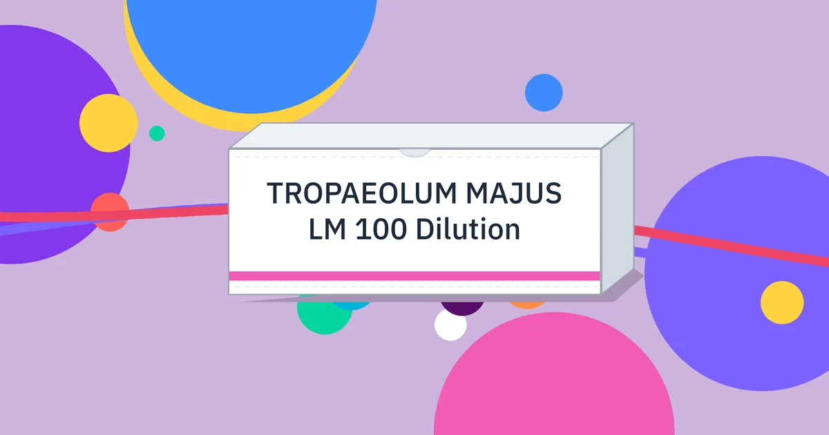 Symbolbild: Packung mit der Aufschrift TROPAEOLUM MAJUS LM 100 Dilution (PZN 13253323) – Verfügbarkeit und Bezug in Apotheken in Frankfurt am Main