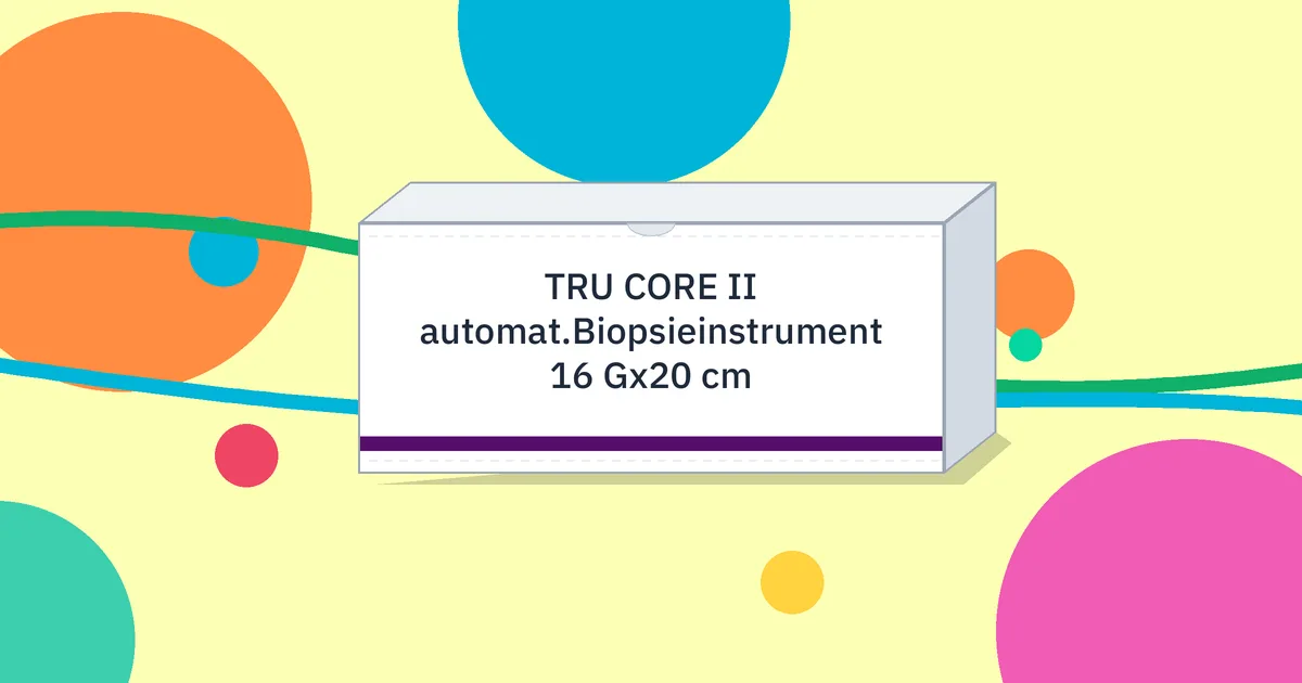 Symbolbild: Packung mit der Aufschrift TRU CORE II automat.Biopsieinstrument 16 Gx20 cm (PZN 06770555) – Verfügbarkeit und Bezug in Apotheken in Frankfurt am Main