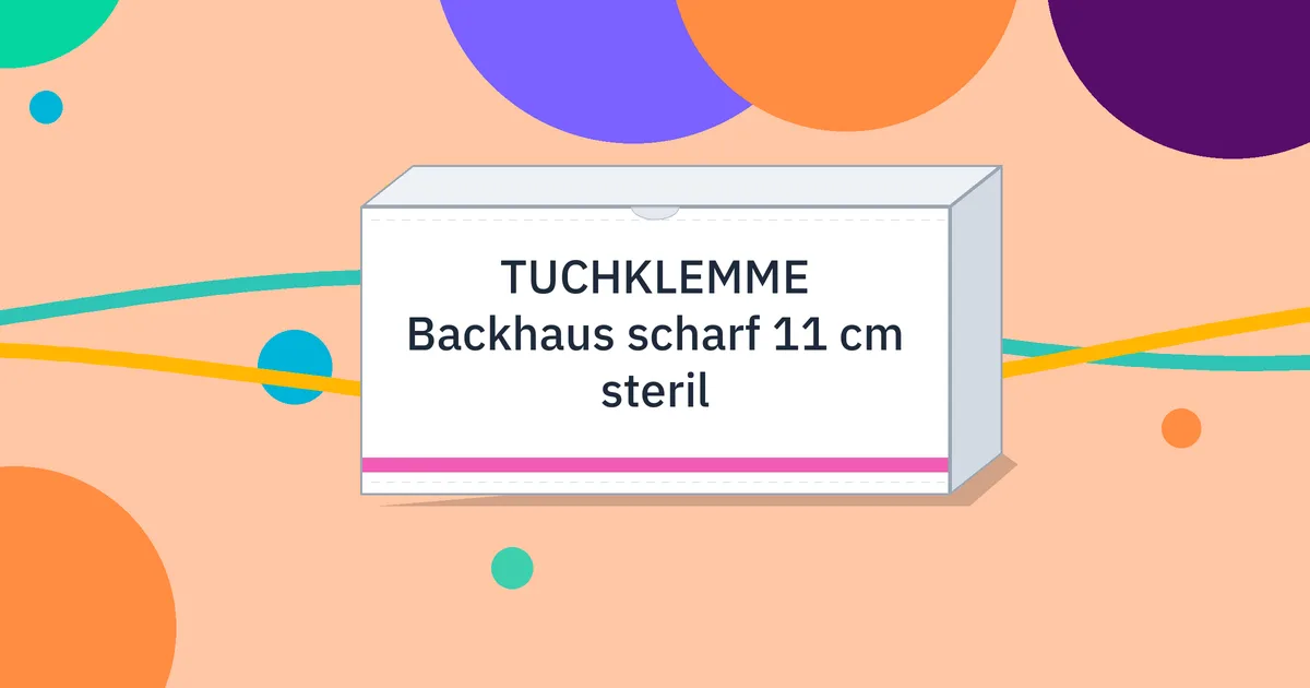 Symbolbild: Packung mit der Aufschrift TUCHKLEMME Backhaus scharf 11 cm steril (PZN 17248201) – Verfügbarkeit und Bezug in Apotheken in Frankfurt am Main