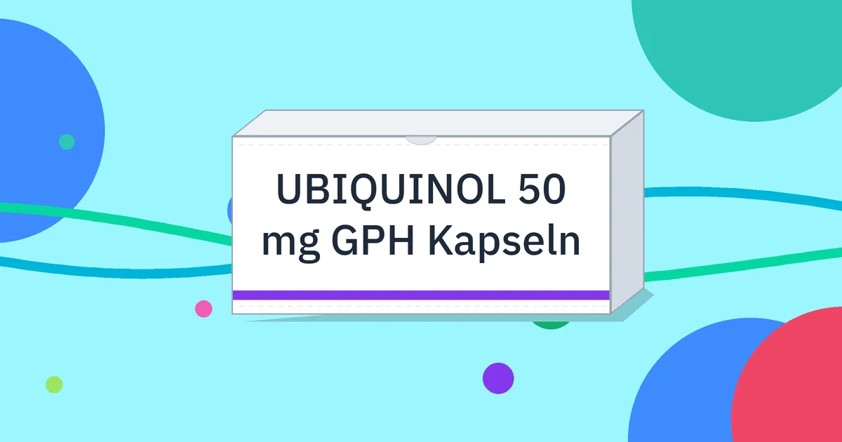 Symbolbild: Packung mit der Aufschrift UBIQUINOL 50 mg GPH Kapseln (PZN 04699913) – Verfügbarkeit und Bezug in Apotheken in Frankfurt am Main